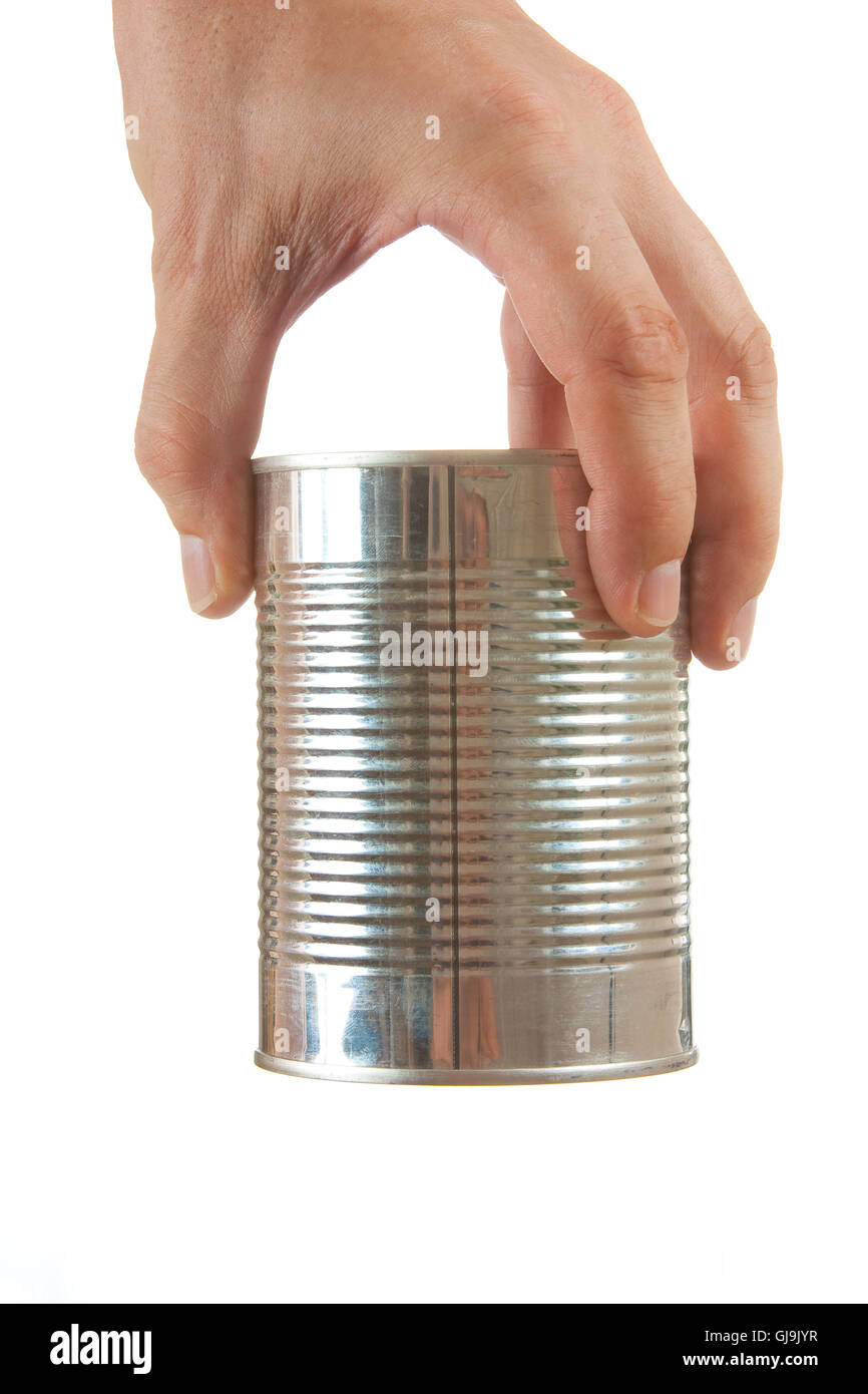 Food can in hand Stock Photo - Alamy