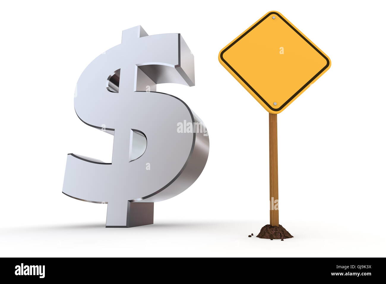 Dollar with Yellow Warning Sign Stock Photo - Alamy