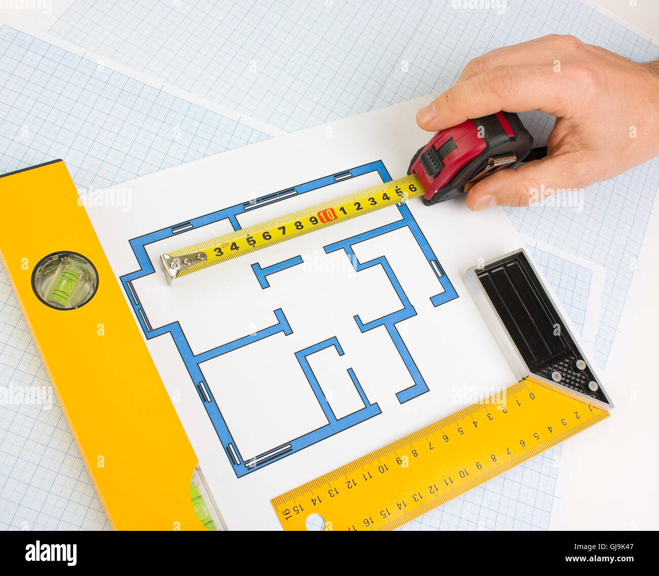 drawing at home with construction tools Stock Photo - Alamy