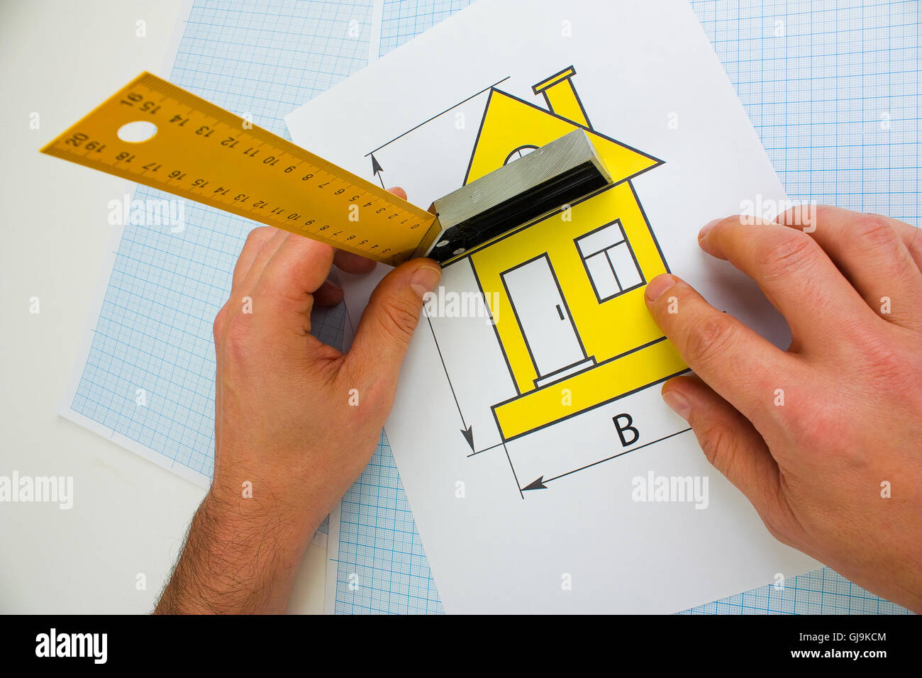 drawing at home with construction tools Stock Photo - Alamy