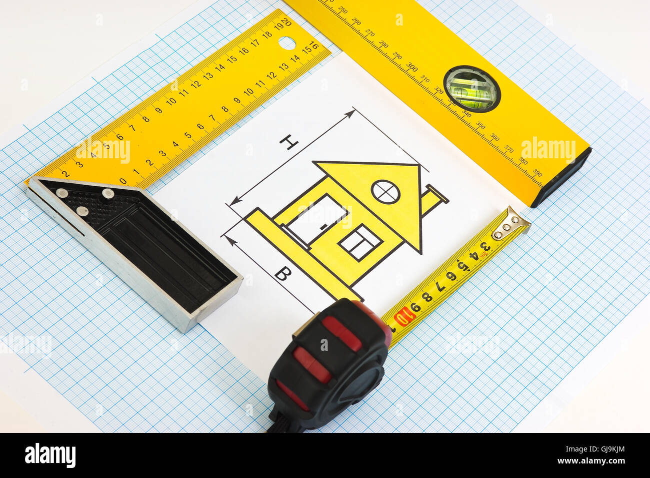drawing at home with construction tools Stock Photo - Alamy