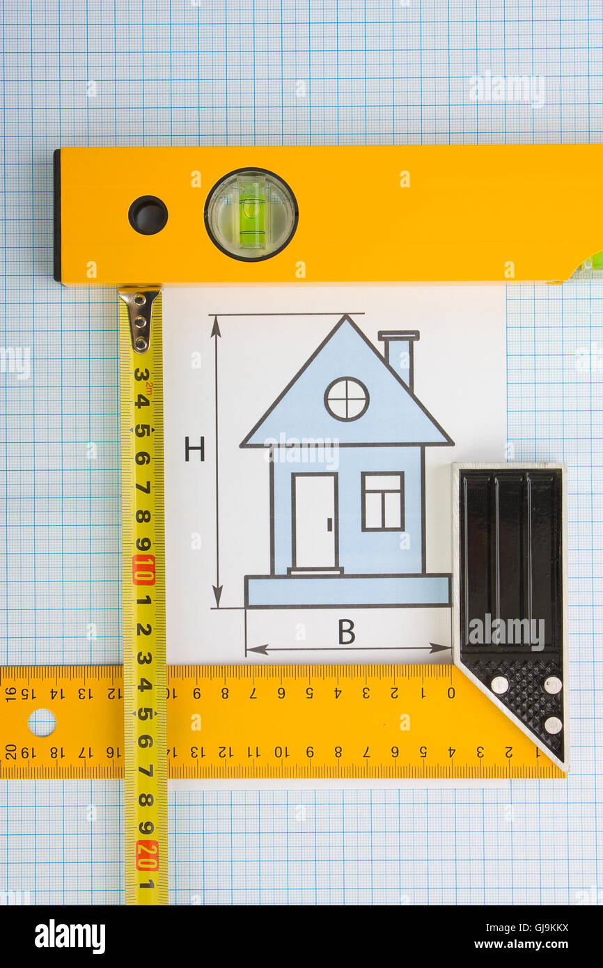 drawing at home with construction tools Stock Photo - Alamy