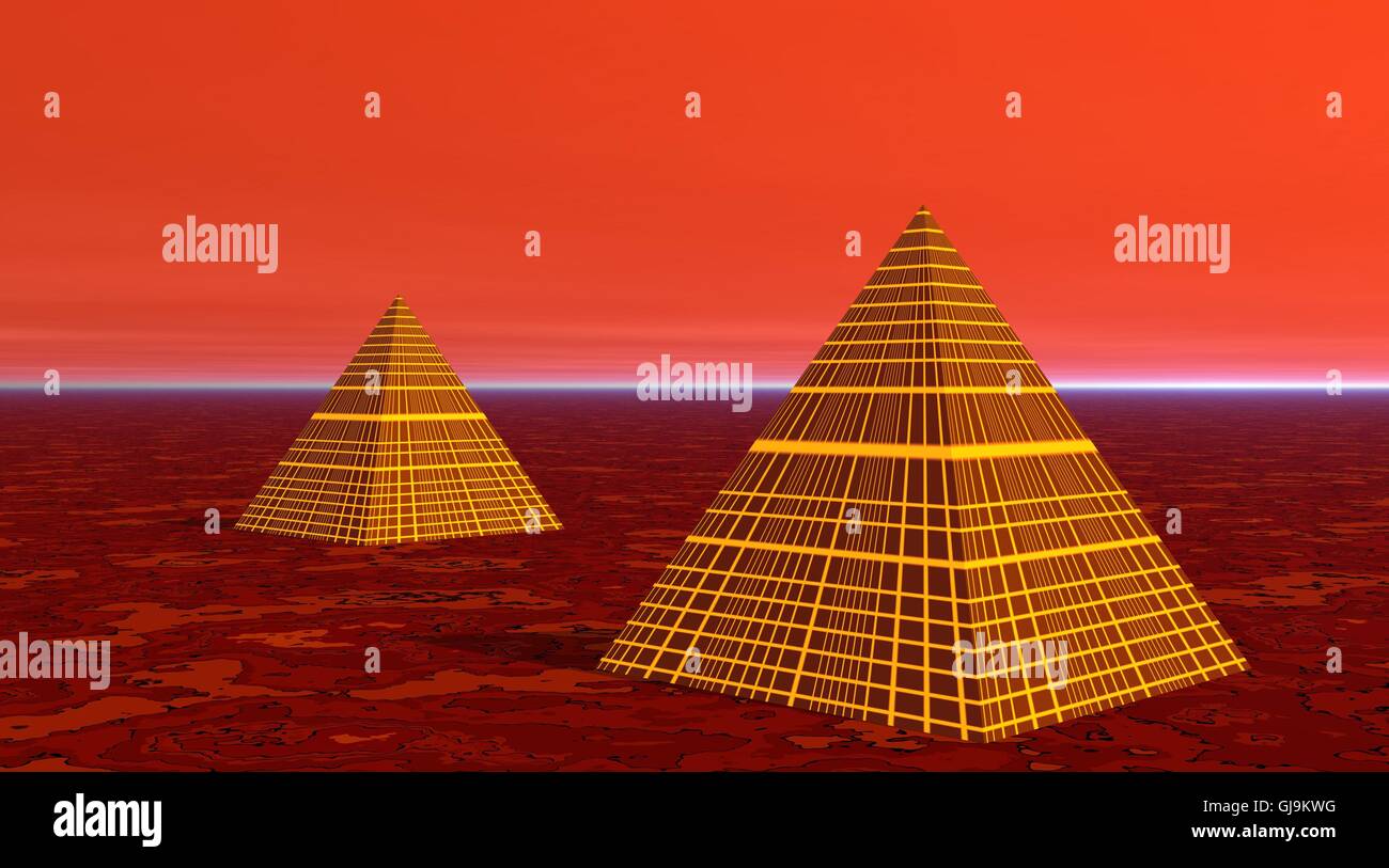 Two pyramids in red desert Stock Photo - Alamy