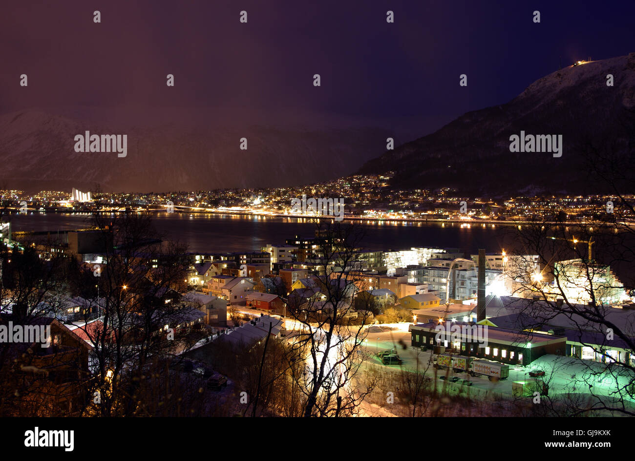 Troms├╕ city by night Stock Photo - Alamy