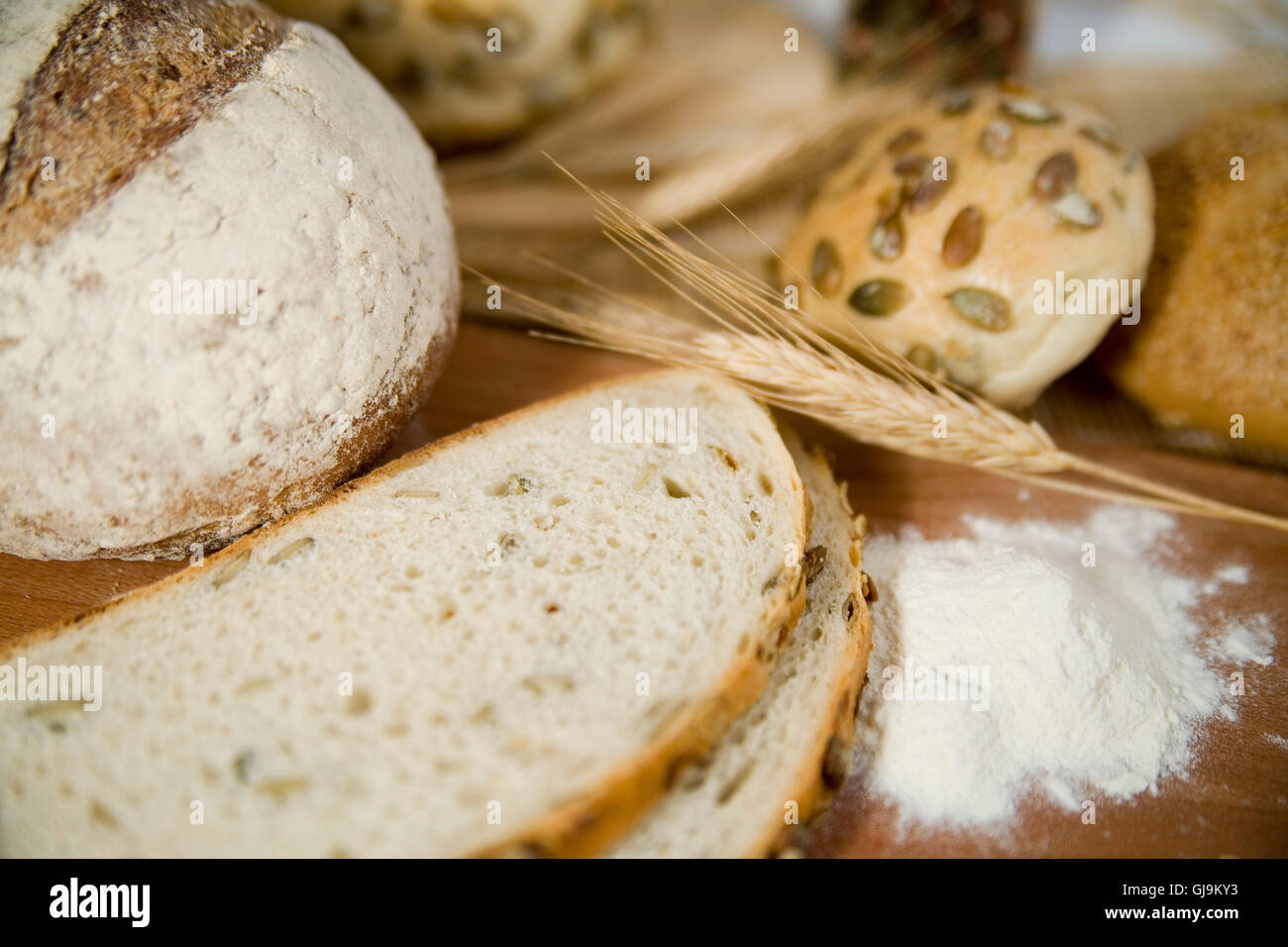 fresh different kinds of bread with sour and wheat head Stock Photo - Alamy