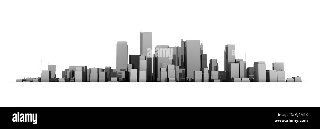 Wide Cityscape Model 3D - Shiny Dark Grey City White Background Stock ...