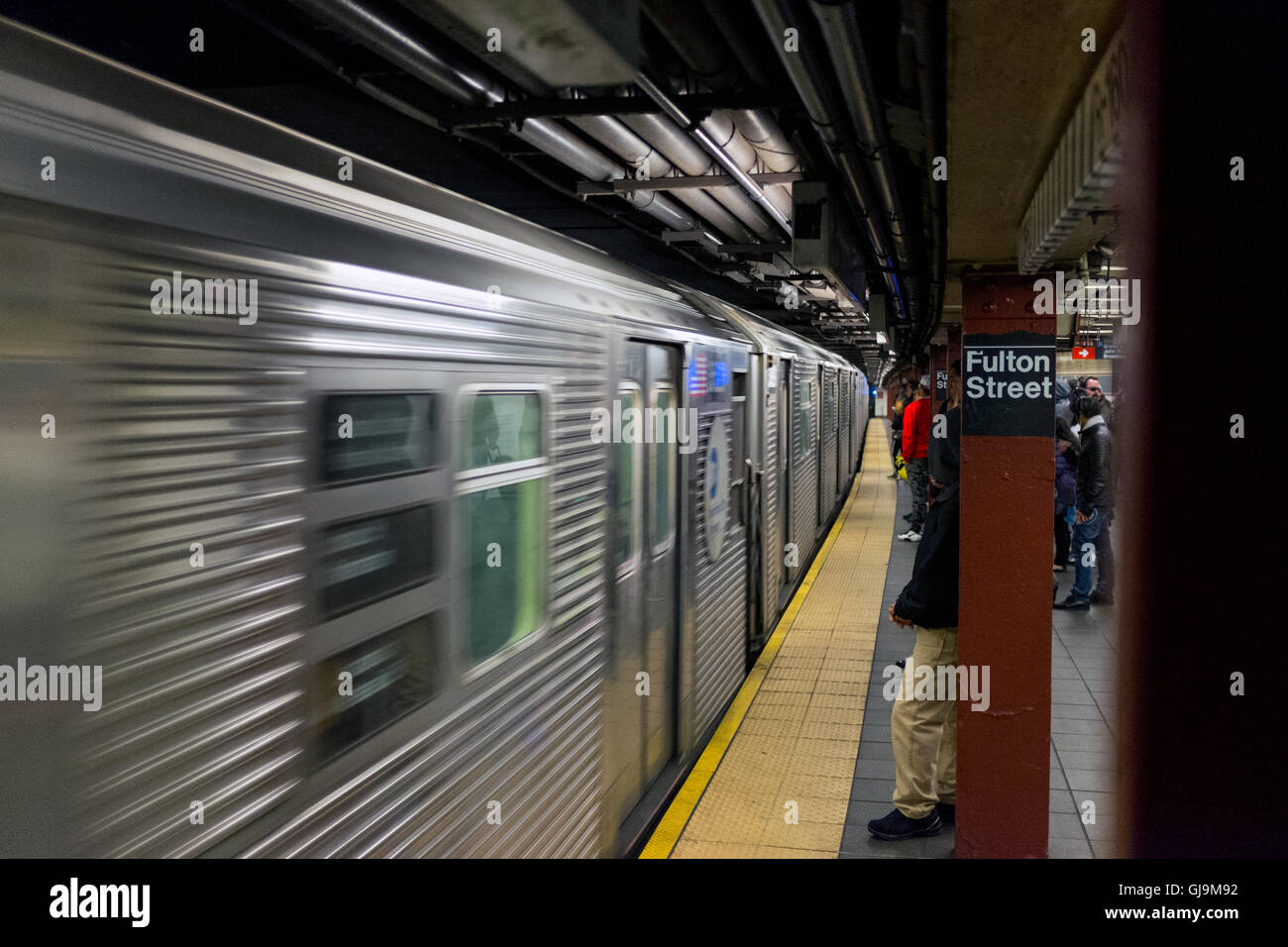 New York City USA Fulton Street, New York City Subway Arriving train ...