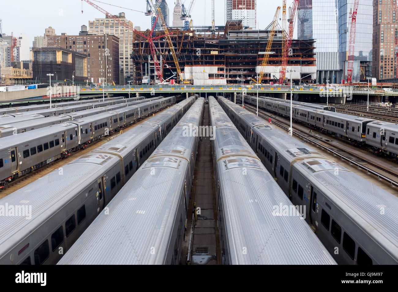 New York City USA Passenger trains lined up at 34th Street Hudson Yards ...