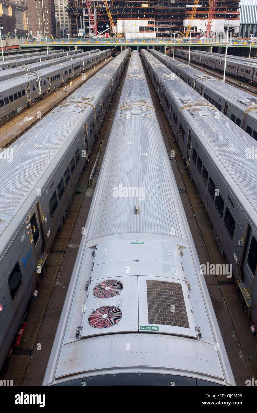 New York City USA Passenger trains lined up at 34th Street Hudson Yards ...