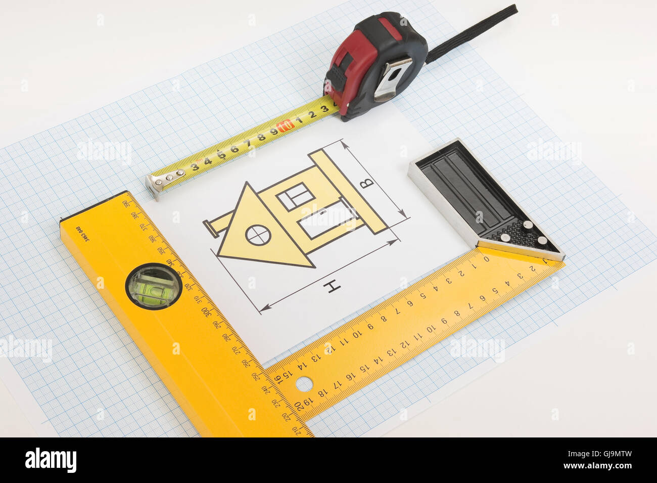 drawing at home with construction tools Stock Photo - Alamy