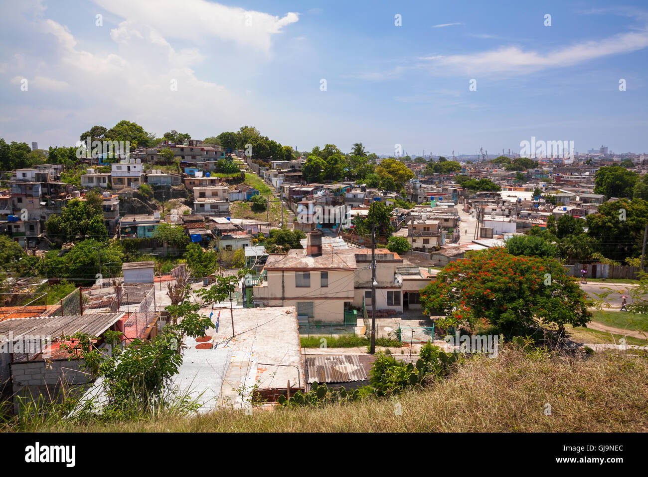An elevated view of the Municipality of Regla with downtown Havana in ...