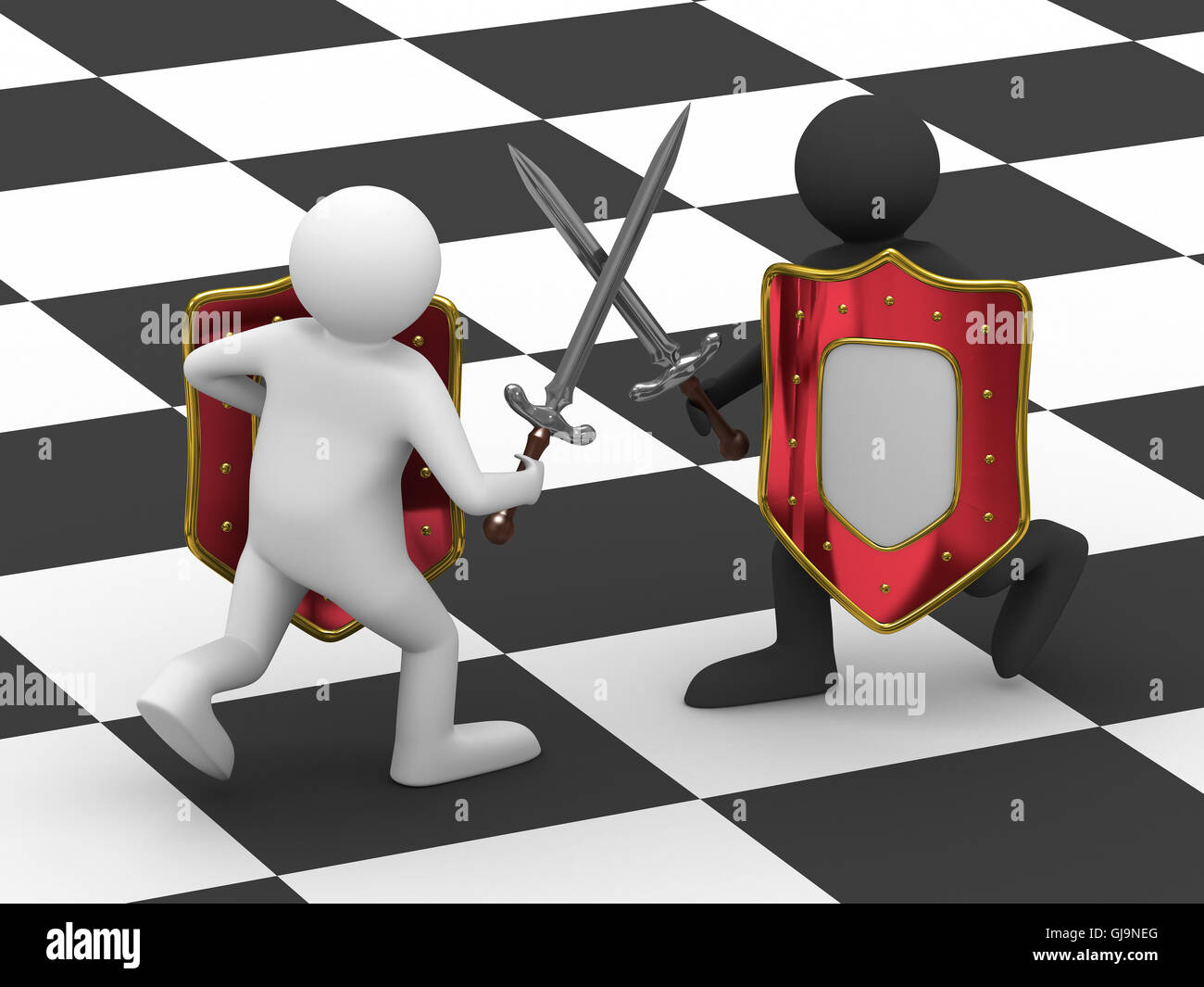 Fight on swords. Isolated 3D image on white background Stock Photo - Alamy