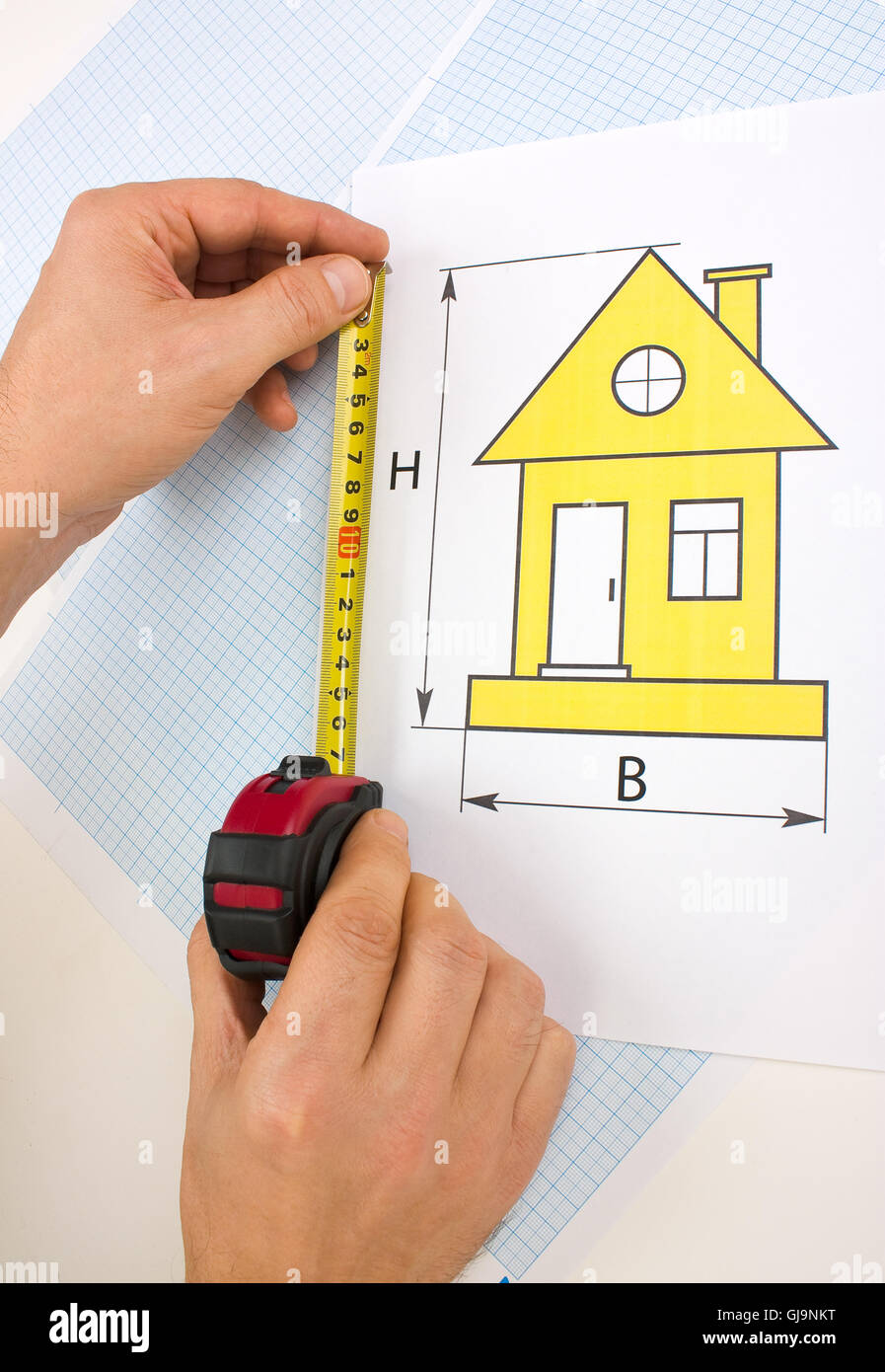 drawing at home with construction tools Stock Photo - Alamy