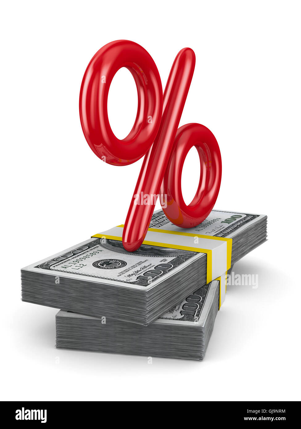 Percent on pack of dollars. Isolated 3D image Stock Photo - Alamy