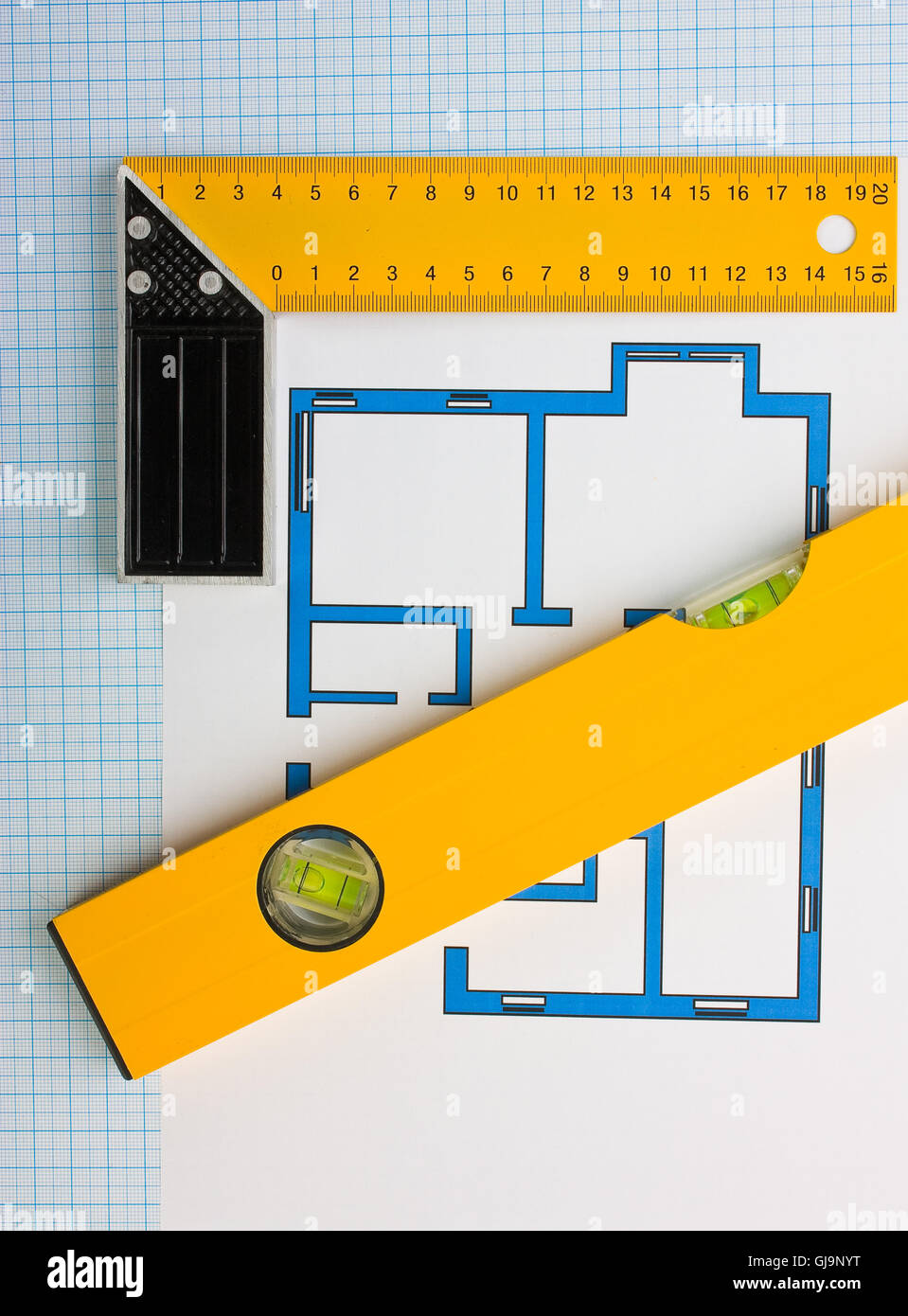 drawing at home with construction tools Stock Photo - Alamy