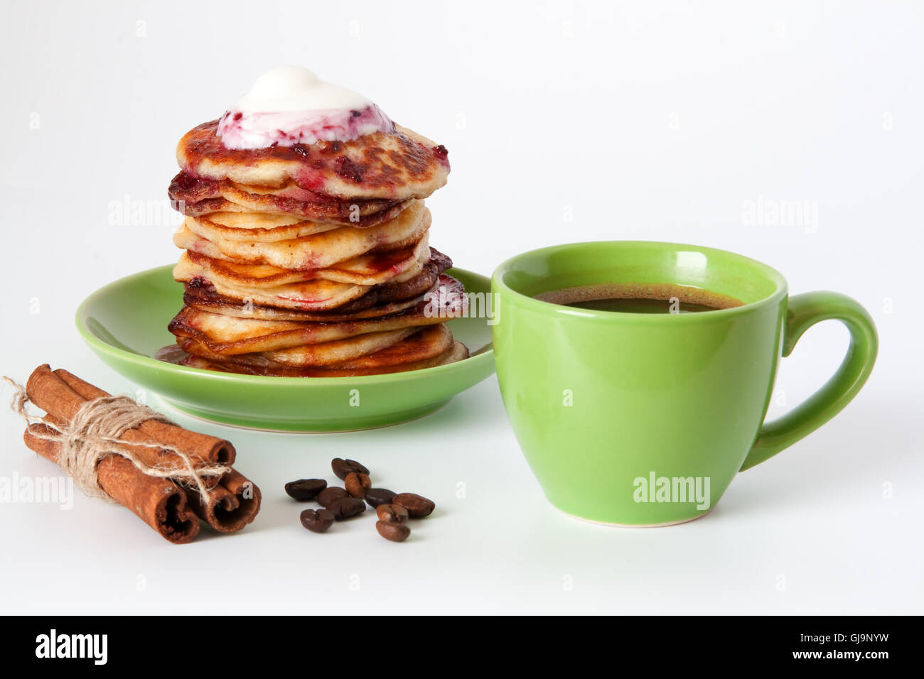 Pancakes and coffee for breakfast Stock Photo - Alamy