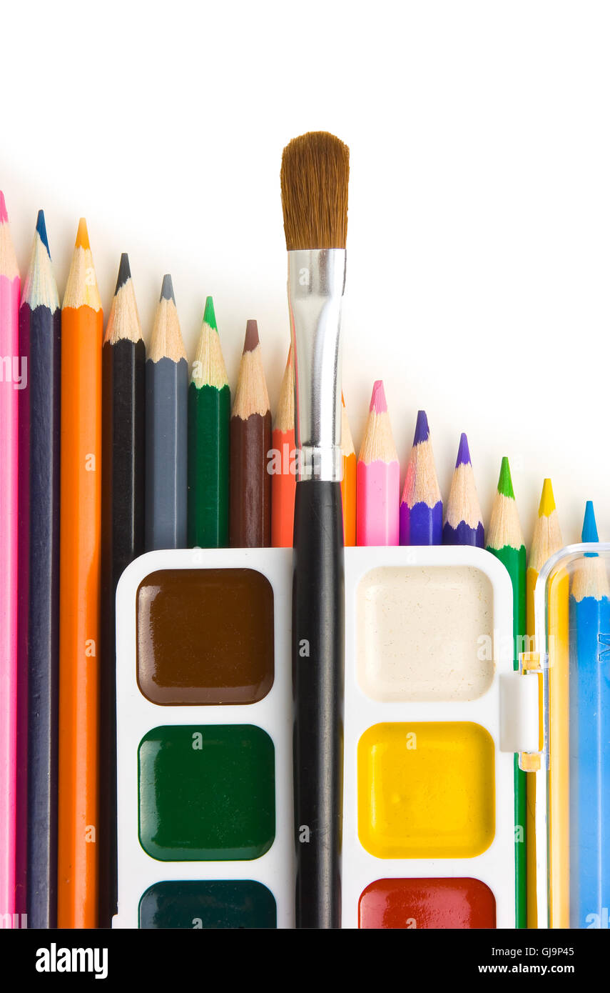 Brushes paints pencils drawing hi-res stock photography and images - Alamy