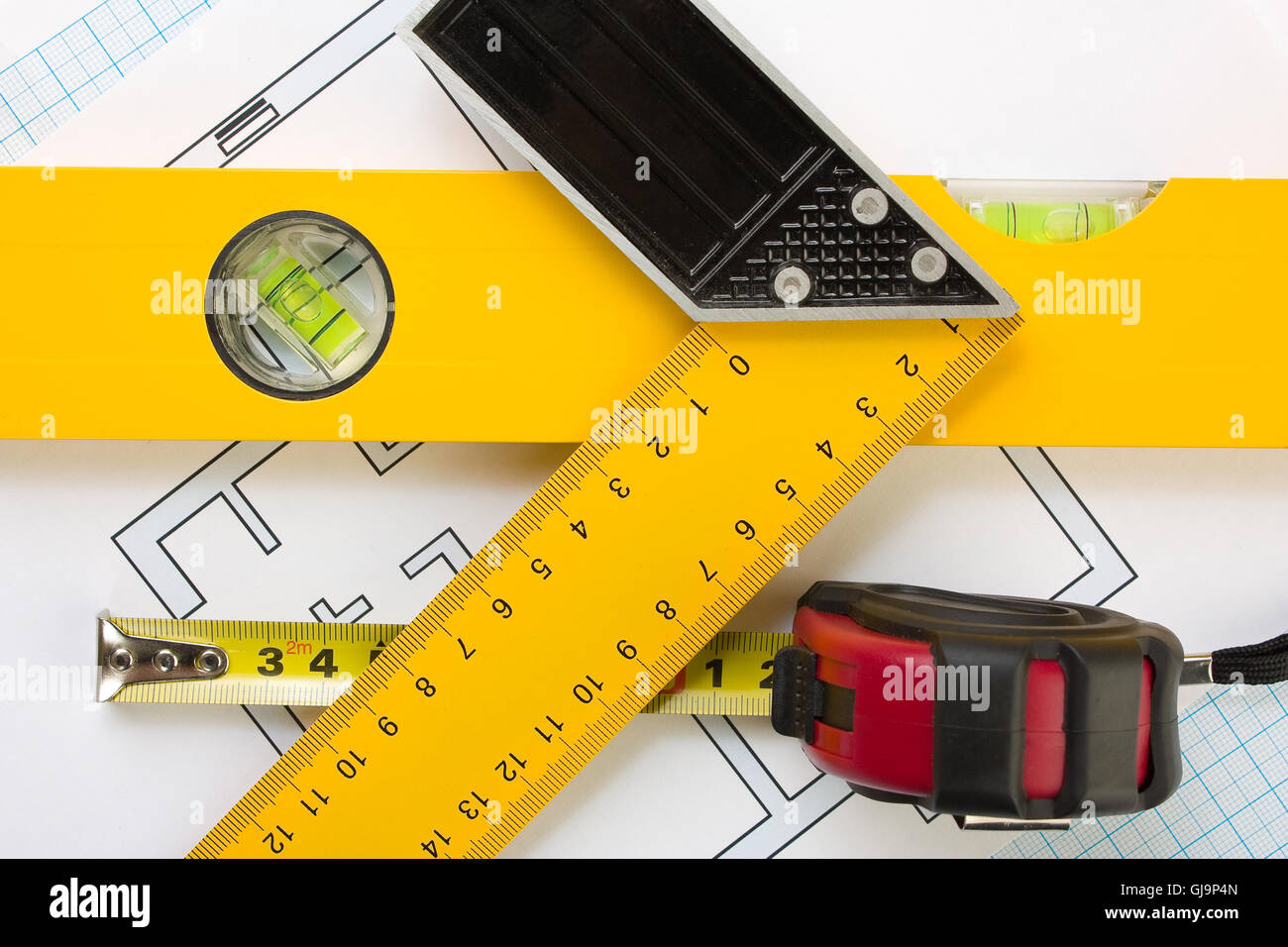 drawing at home with construction tools Stock Photo - Alamy