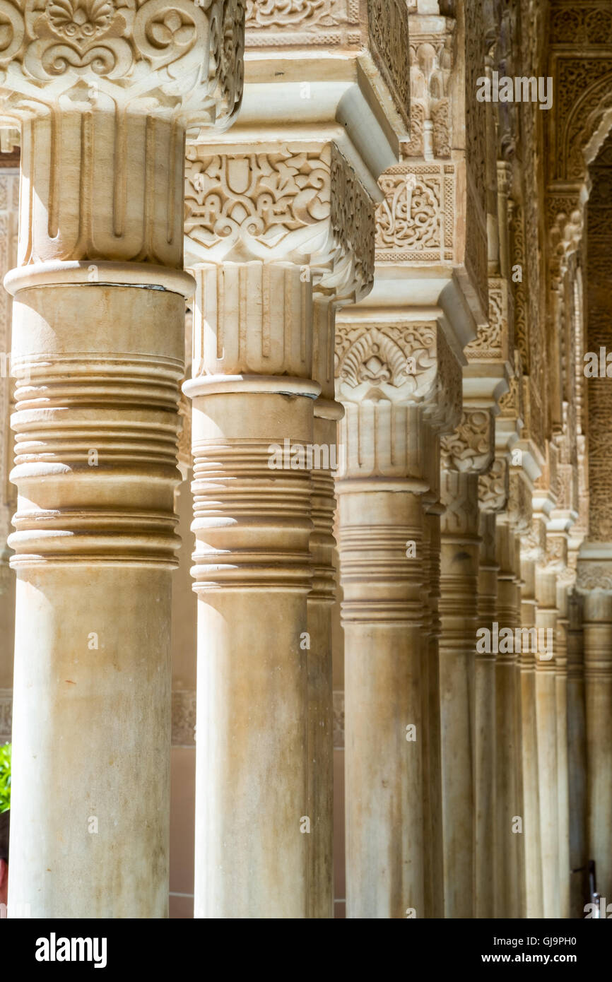 Alhambra Palace, Granada, Spain. Interior Columns of Court of the Lions ...