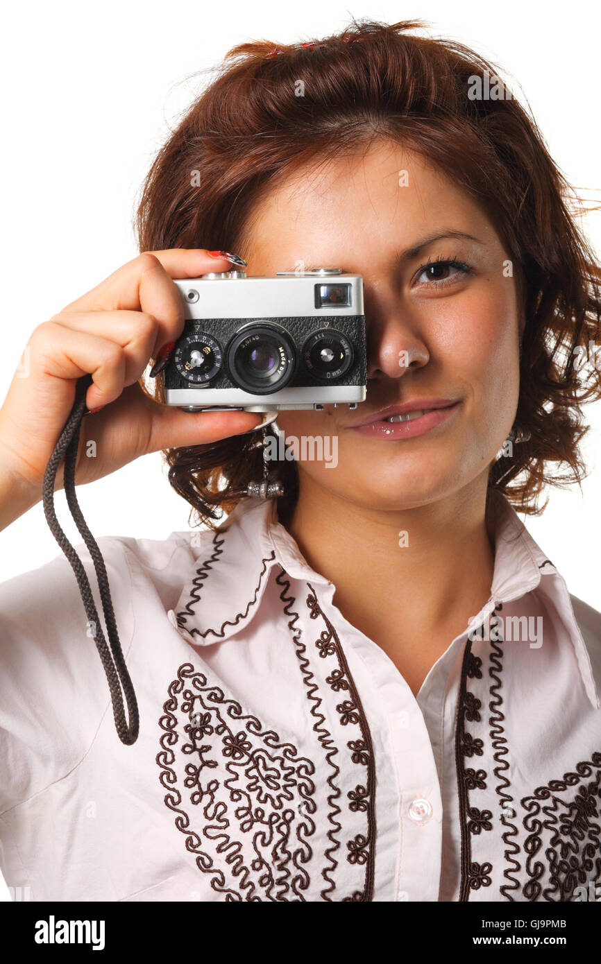 Beautiful woman with a camera Stock Photo - Alamy