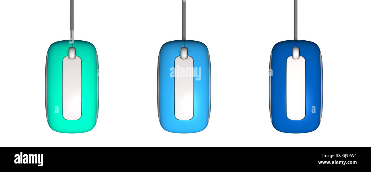 Three Mice in a Row - Mint Green, Light Blue, Dark Blue Stock Photo - Alamy