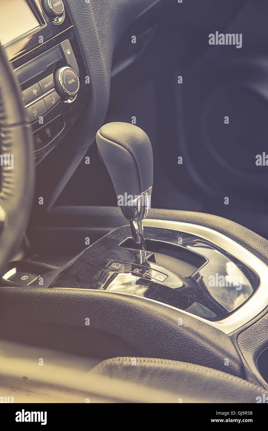 close up on Automatic gearbox shifter Stock Photo - Alamy