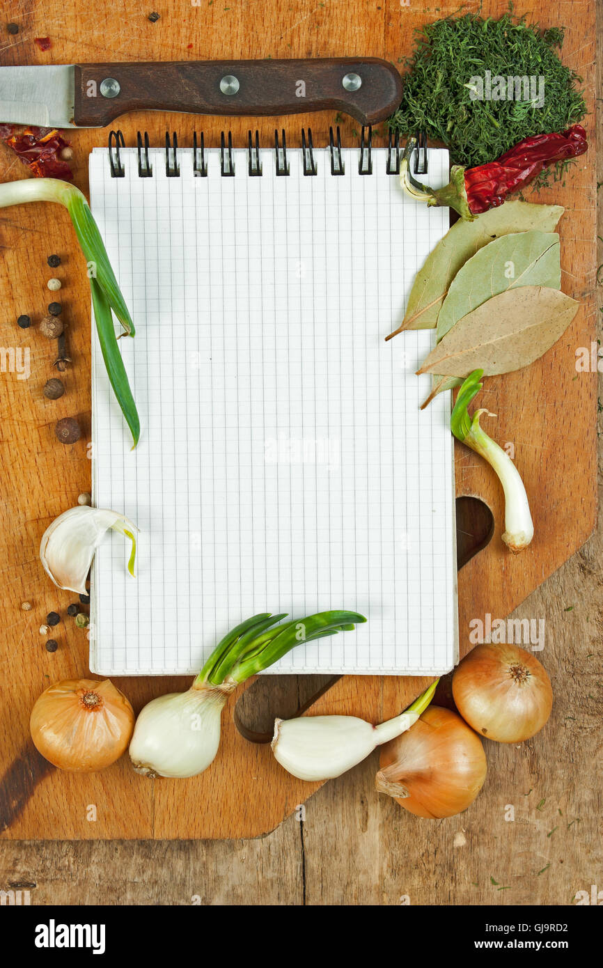 notebook to write recipes with spices Stock Photo - Alamy