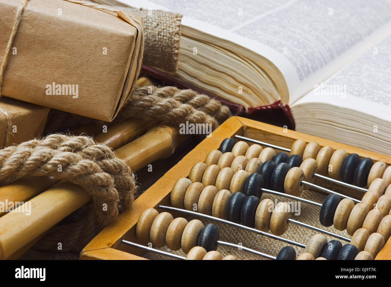 Still Life in a warehouse with abacus Stock Photo - Alamy