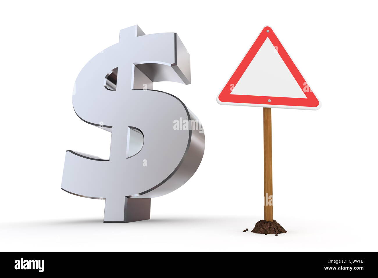 Dollar with Triangular Warning Sign Stock Photo - Alamy