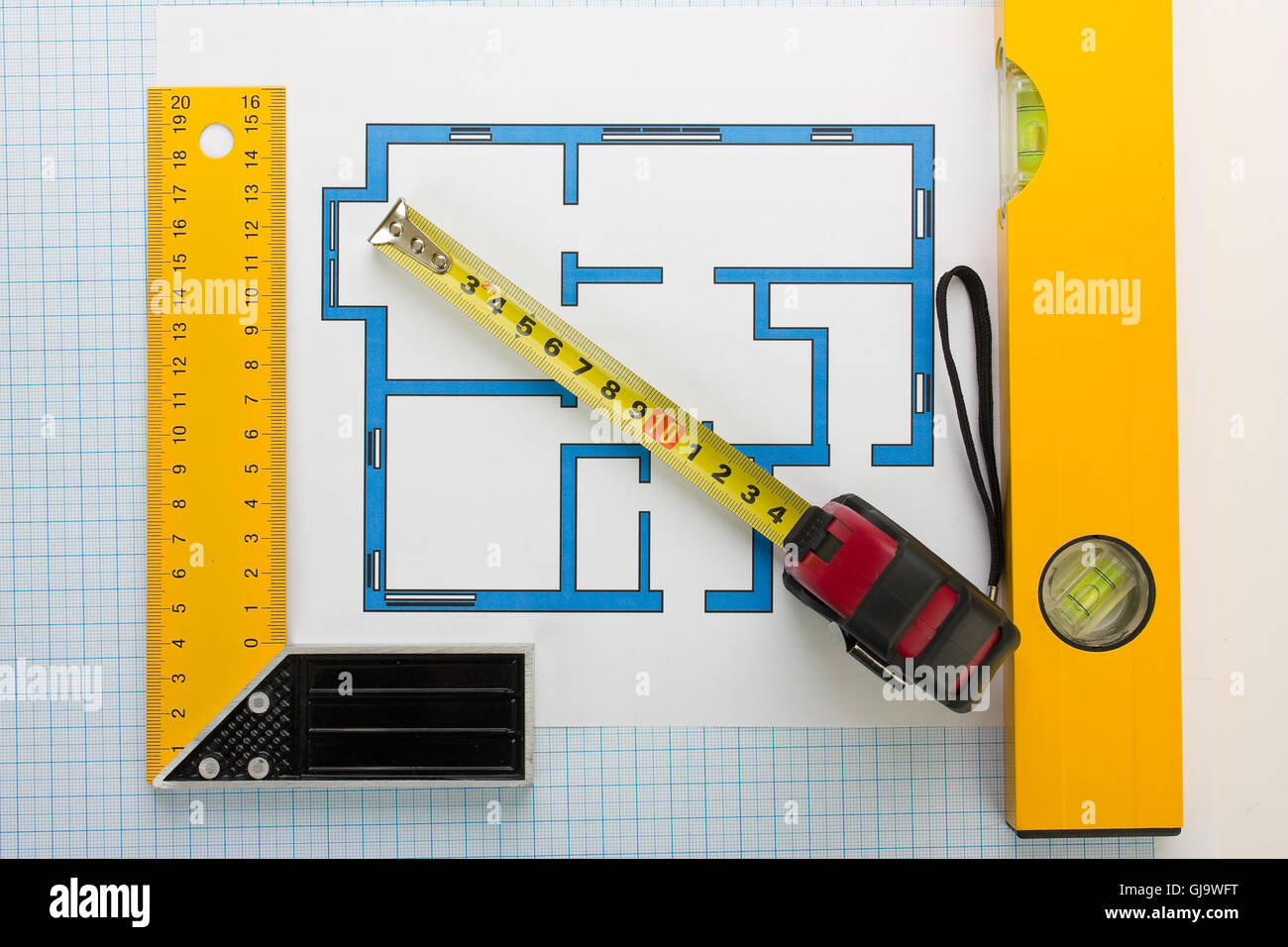 drawing at home with construction tools Stock Photo - Alamy