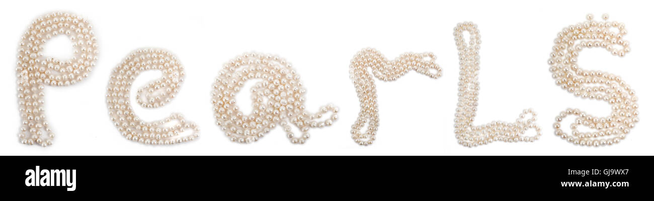 Word Pearls set of perls on a white background Stock Photo - Alamy