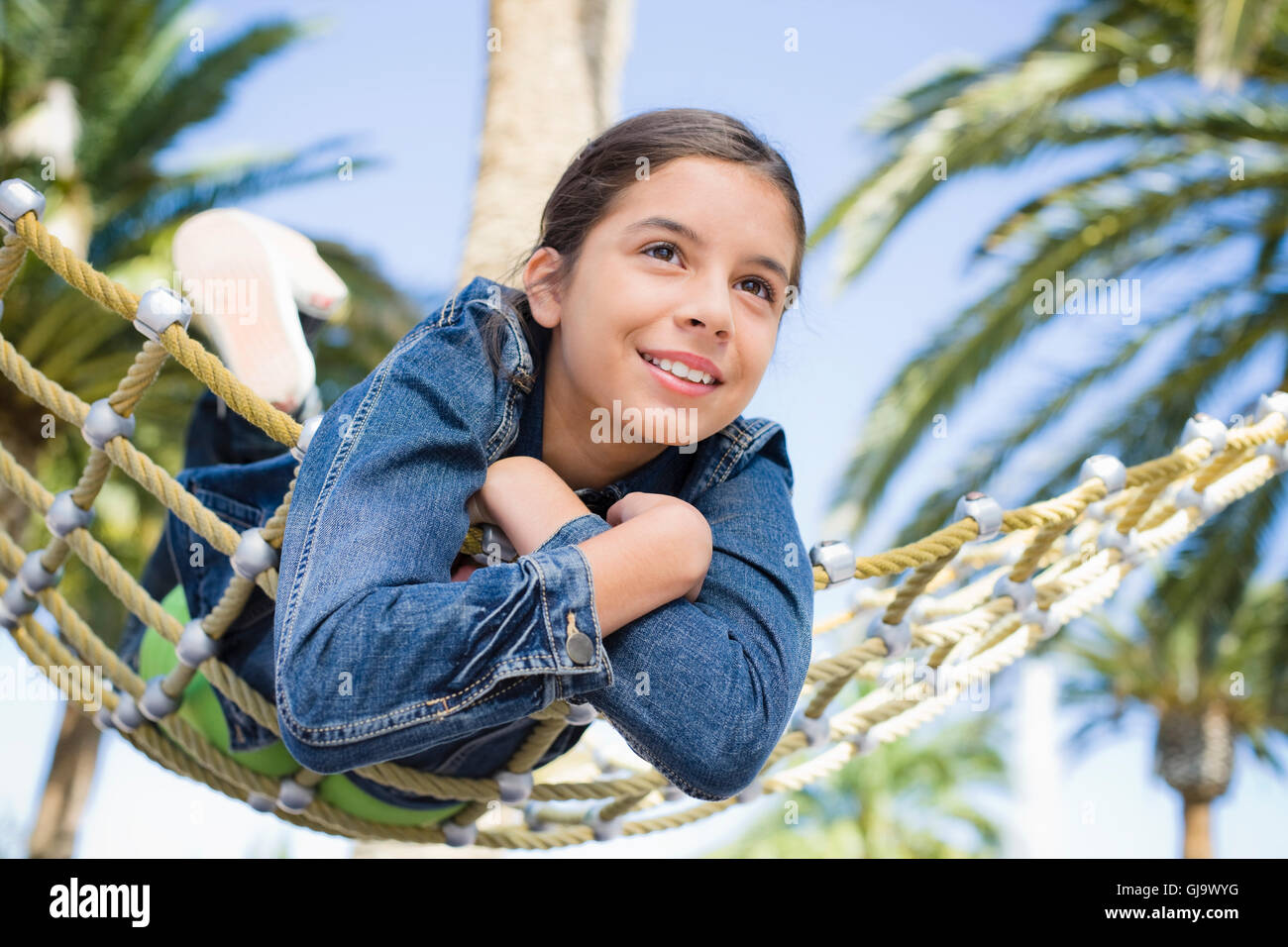 Girl On Hammock Stock Photo - Alamy