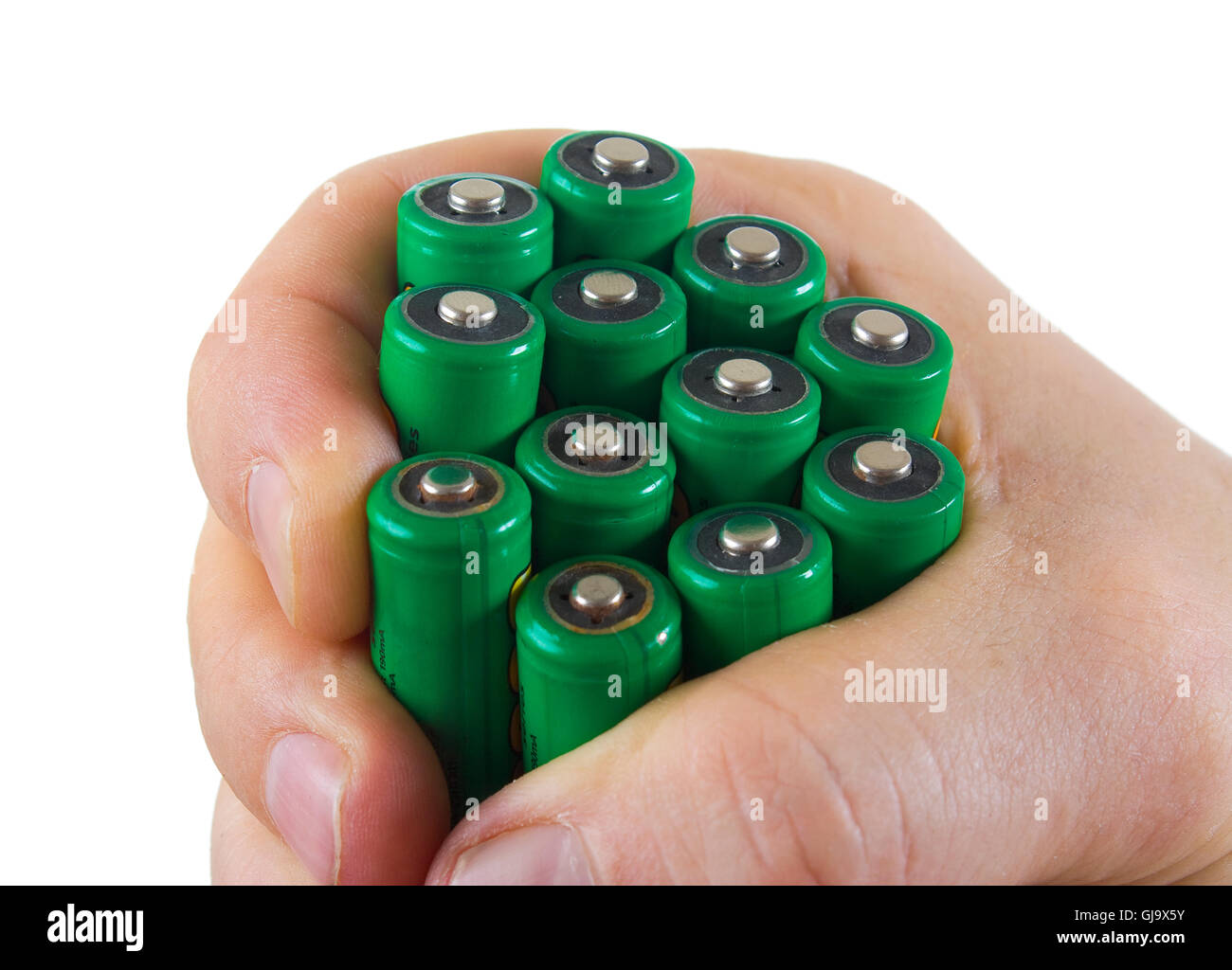 The batteries in hand Stock Photo - Alamy