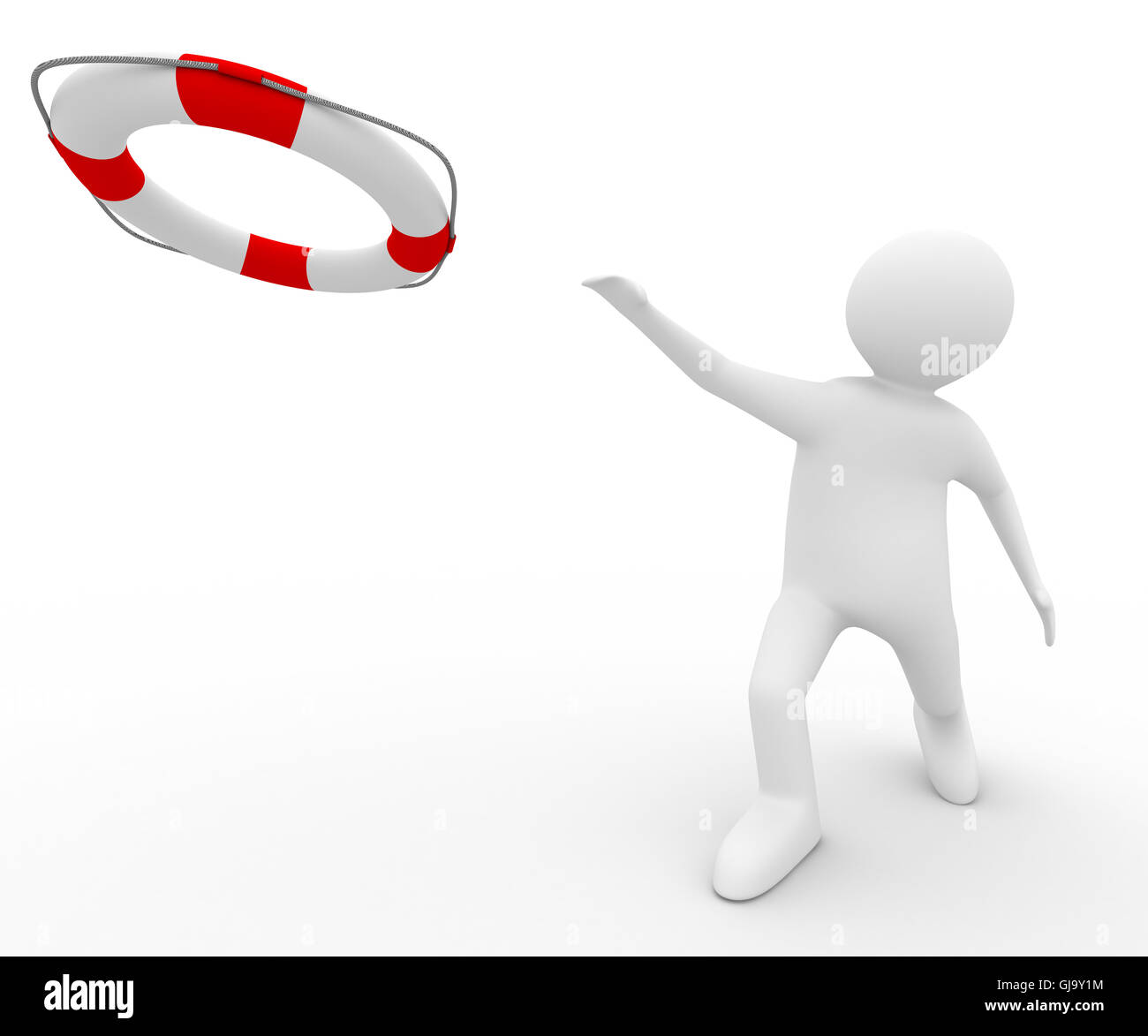 rescuer with lifebuoy ring on white background. Isolated 3D imag Stock ...