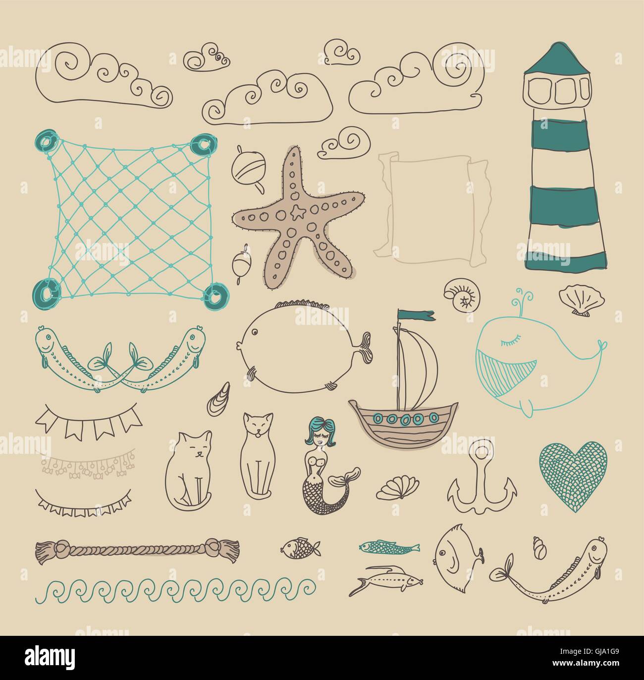 Set summer objects hand Stock Vector Images - Alamy