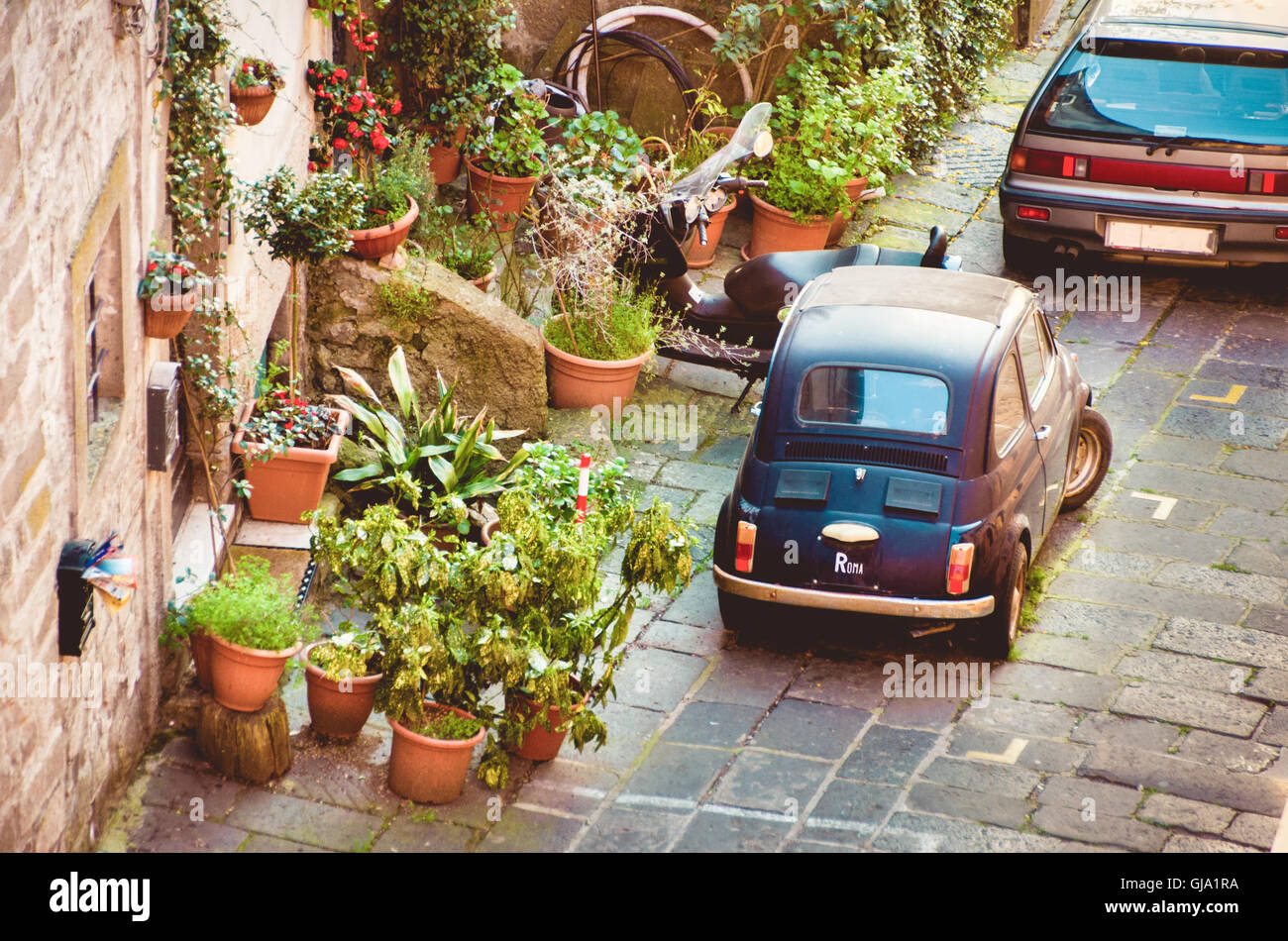Vintage italian car rome Stock Photo - Alamy