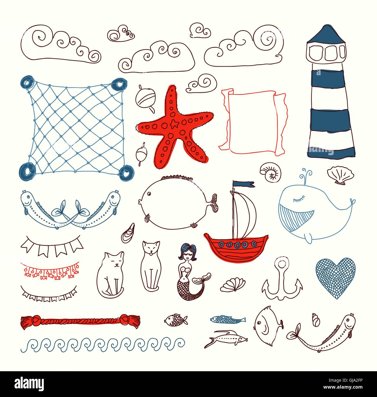 set cute sea objects collection Stock Vector Image & Art - Alamy