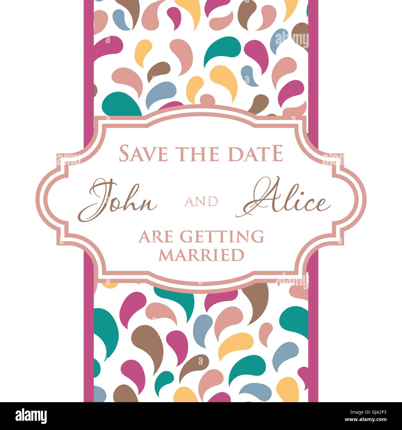 Wedding invitation card design with multicolored drops , floral ...