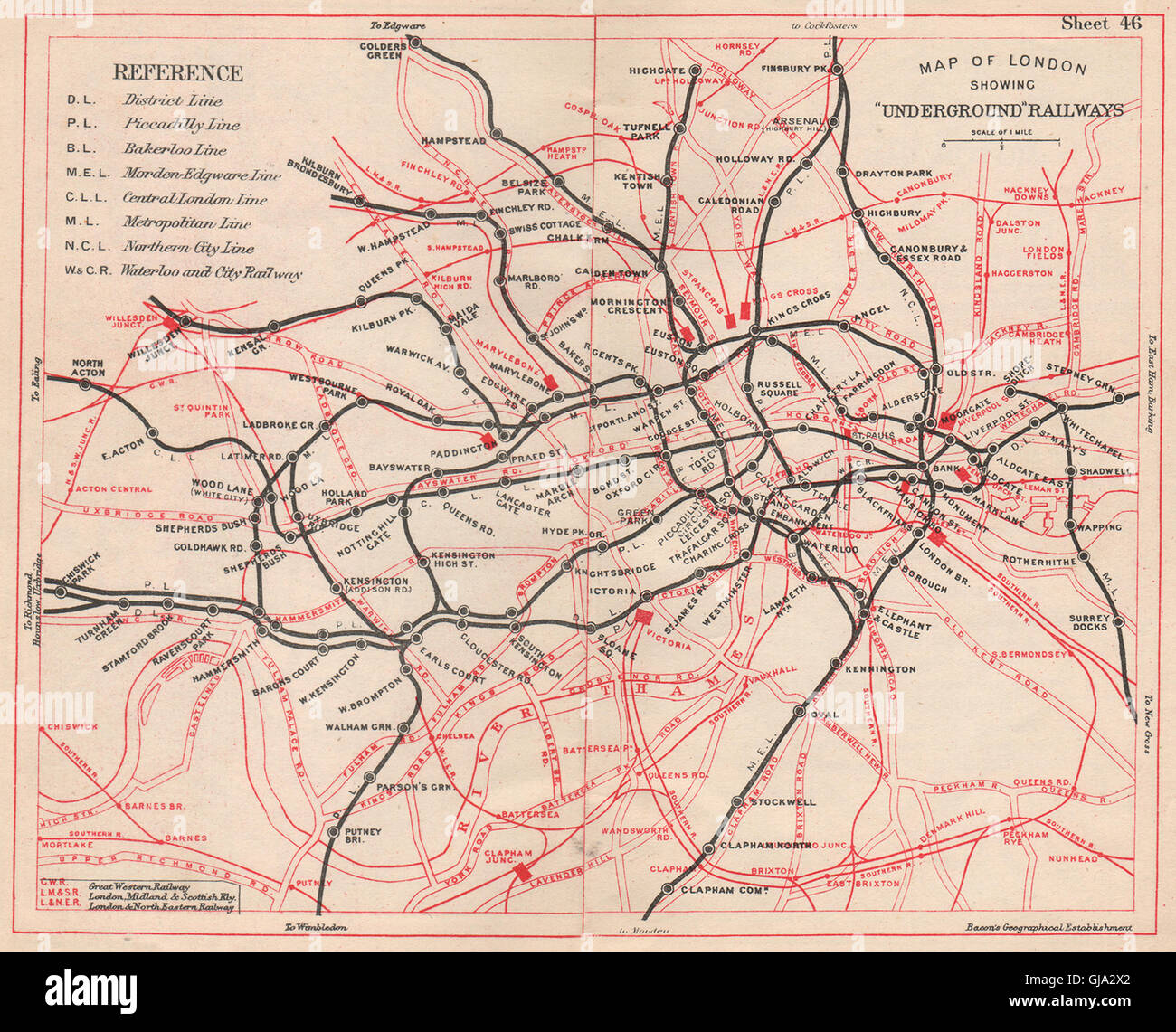 LONDON UNDERGROUND MAP. Tube & railways. BACON, 1938 Stock Photo - Alamy