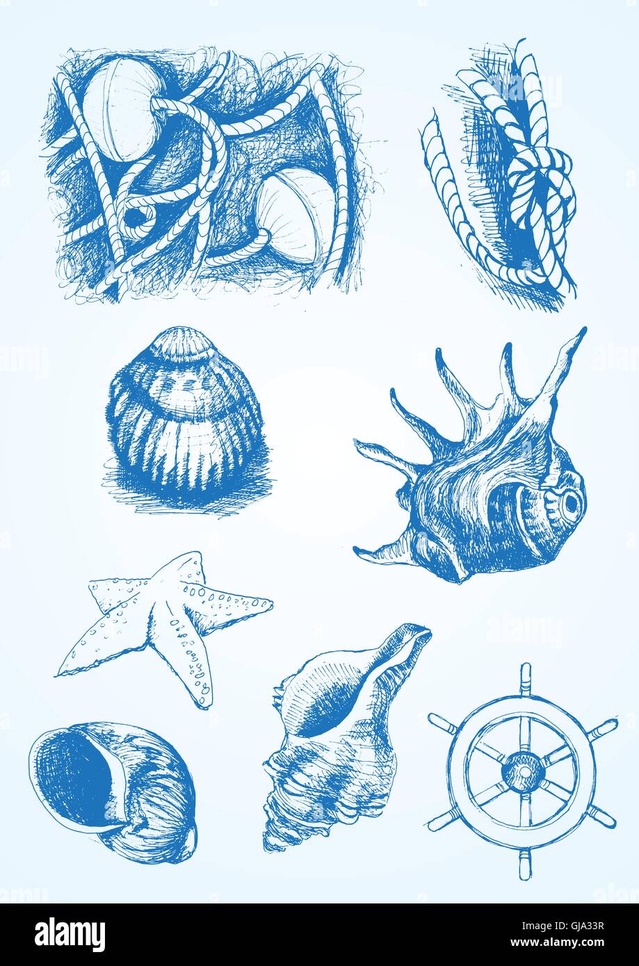 Vector sketching. hand-drawing Illustration sea elements Stock Vector ...