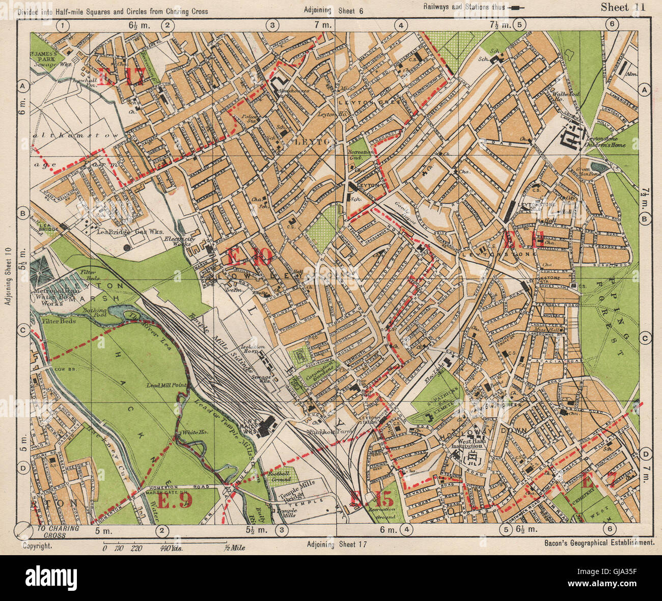 NE LONDON. Leyton Leytonstone Hackney Marshes Knotts Green. BACON, 1933 ...