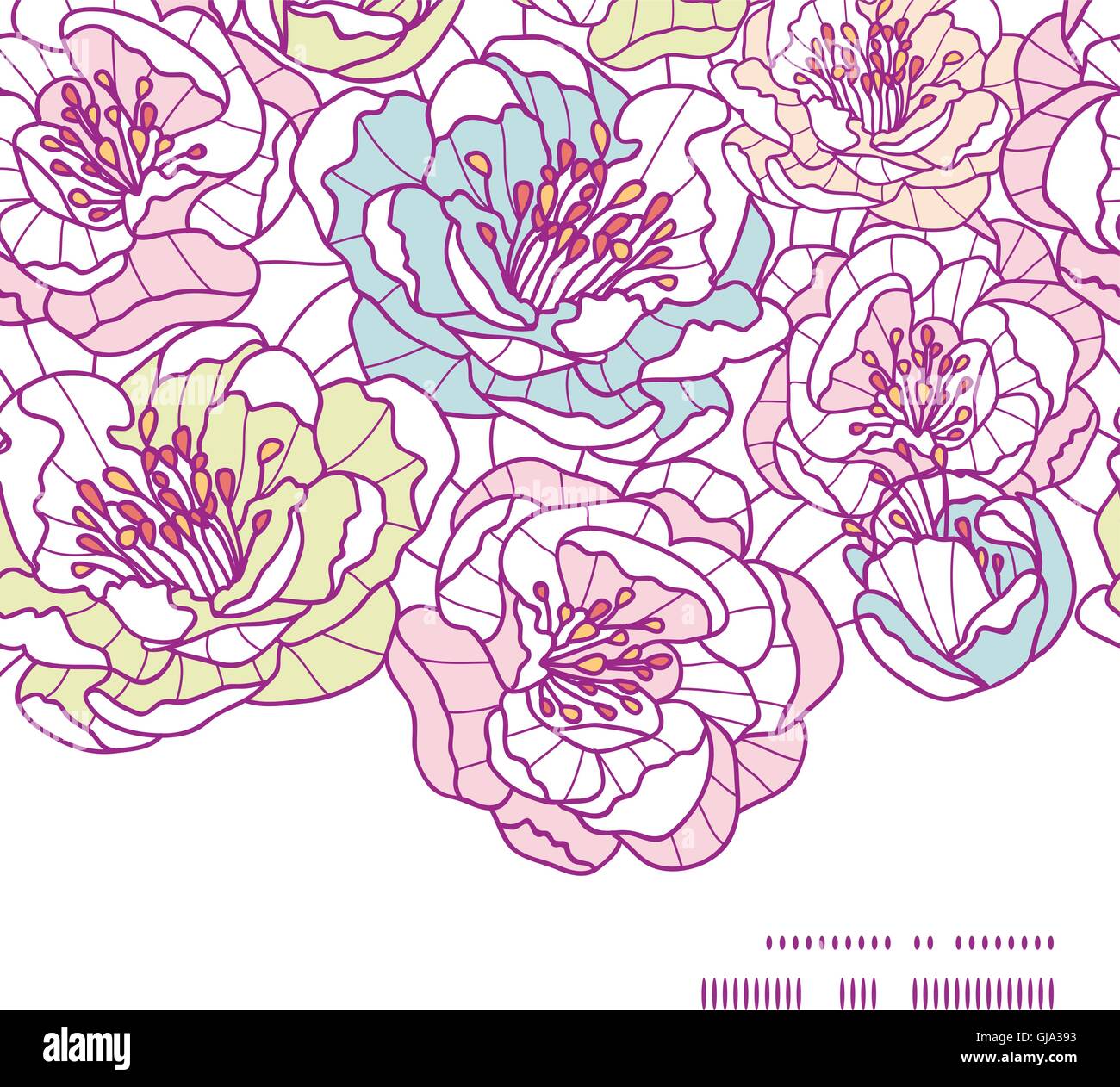 Vector colorful line art flowers horizontal frame seamless pattern ...