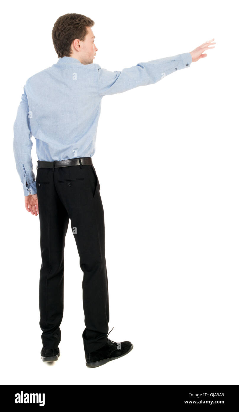 Back view of pointing business man Stock Photo - Alamy