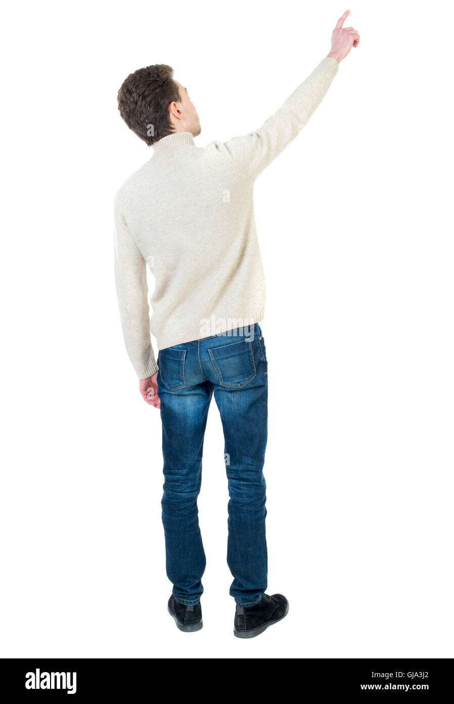 Back view of pointing business man Stock Photo - Alamy