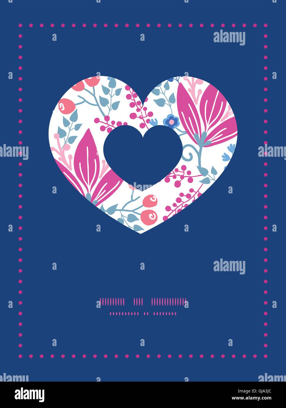 Vector pink flowers heart symbol frame pattern invitation greeting card ...