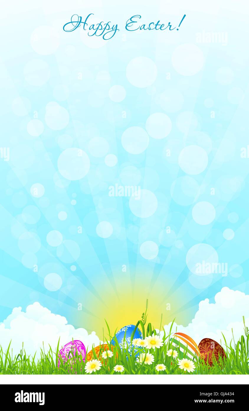 Green Landscape Background with Easter Eggs Stock Vector Image & Art ...