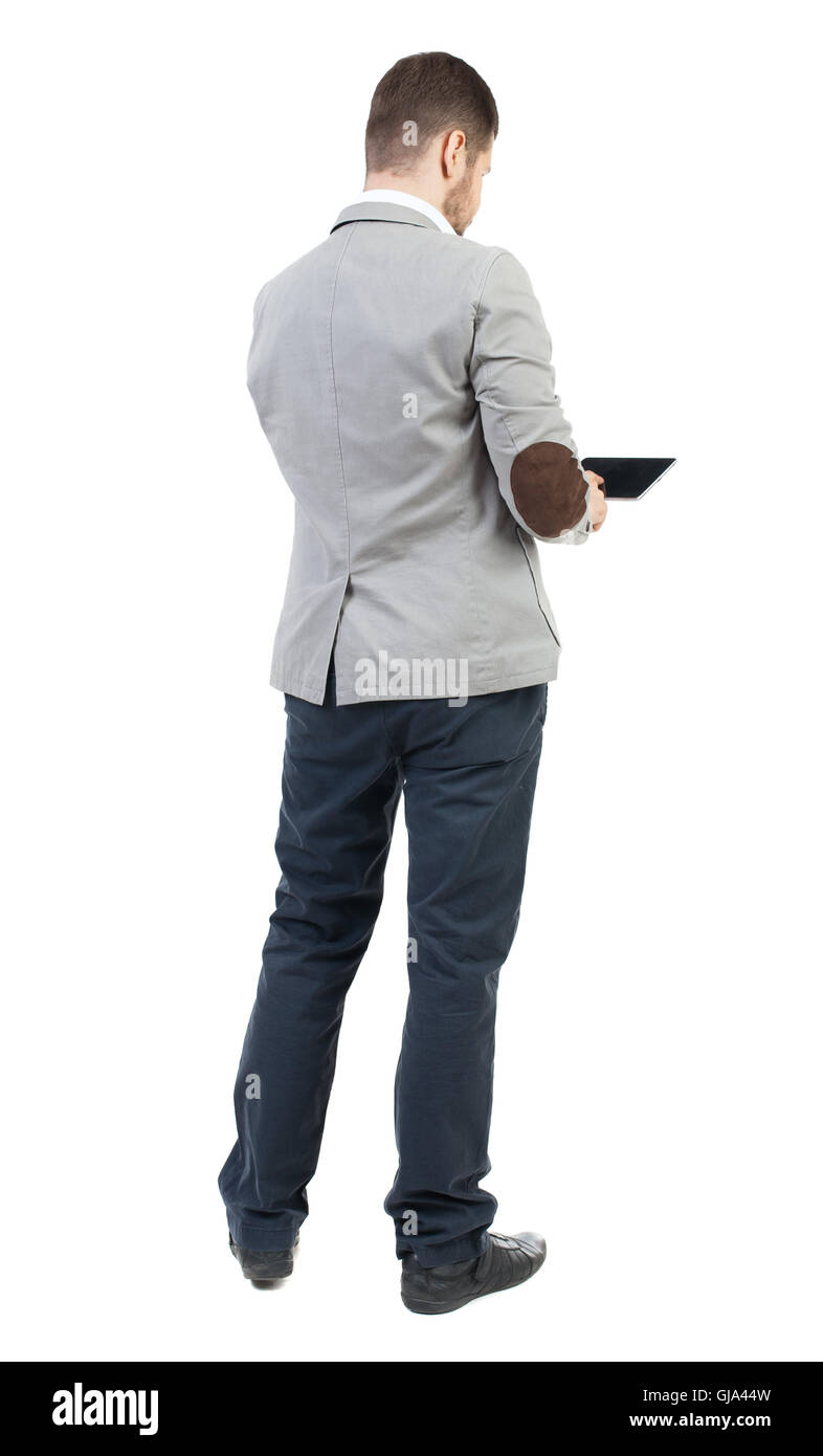 back view of business man uses mobile phone Stock Photo - Alamy