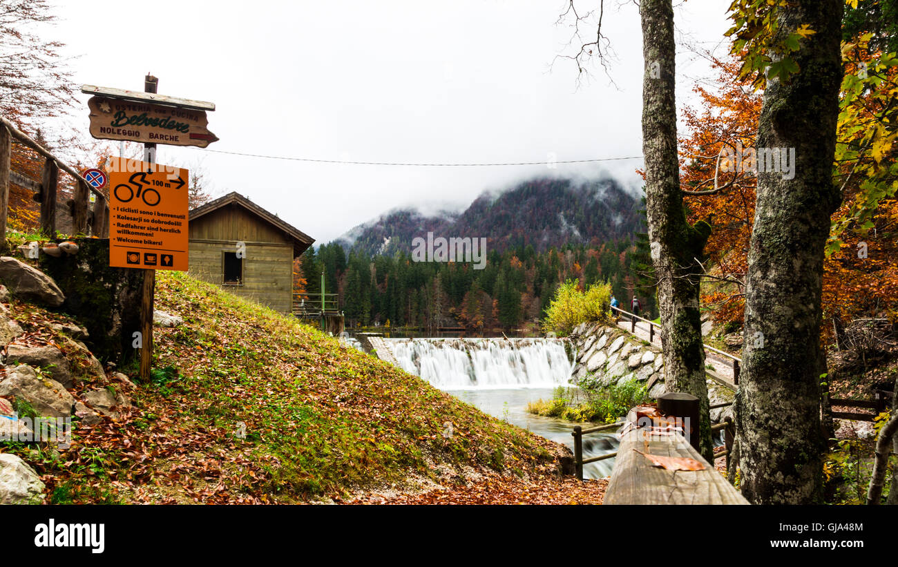 Fall in the italian alps in a misty day Stock Photo - Alamy