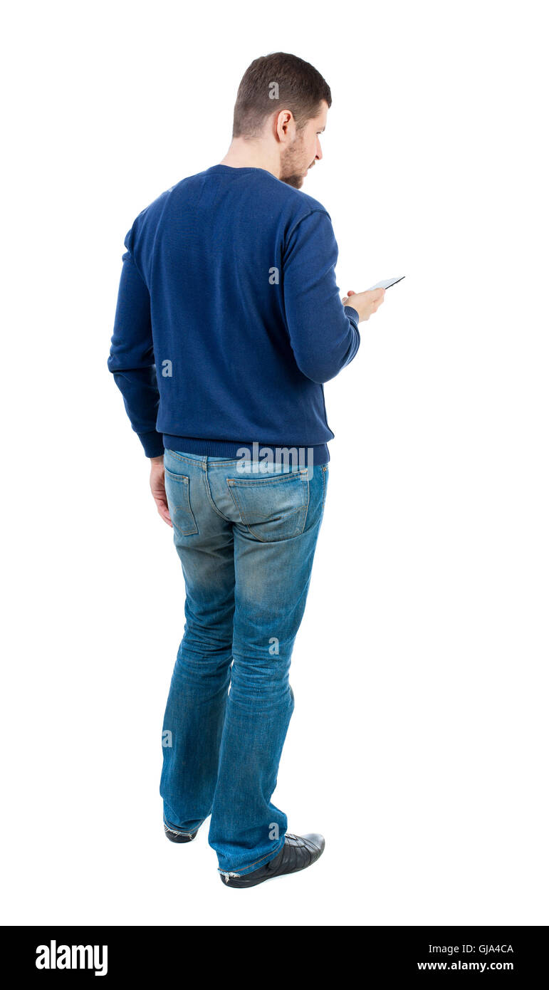 back view of business man uses mobile phone Stock Photo - Alamy
