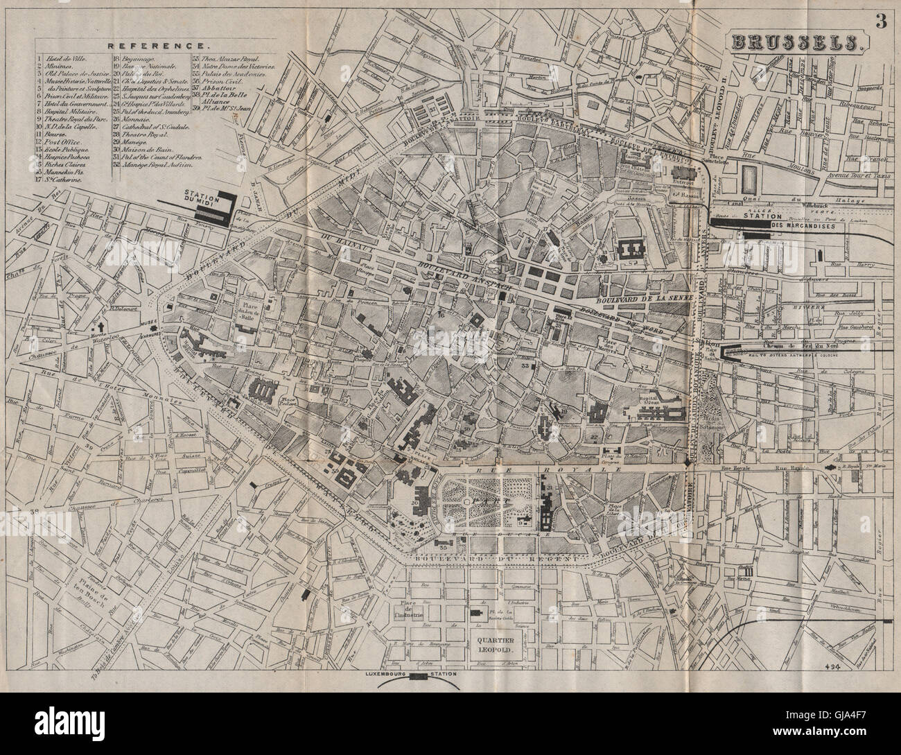 BRUSSELS BRUSSEL BRUXELLES. Antique town plan. City map. Belgium ...